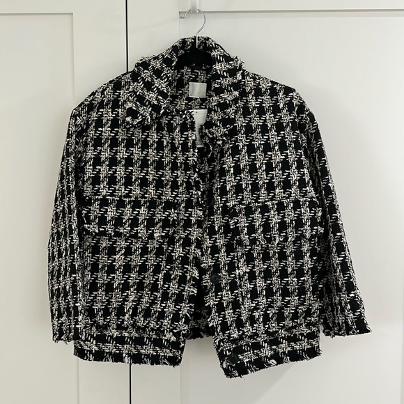H&M | Jackets & Coats | Nwt Hm 34 Sleeve Black And White Tweed Jacket ...
